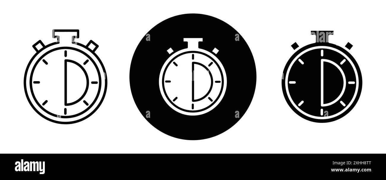 Half hour icon Black line art vector in black and white outline set ...