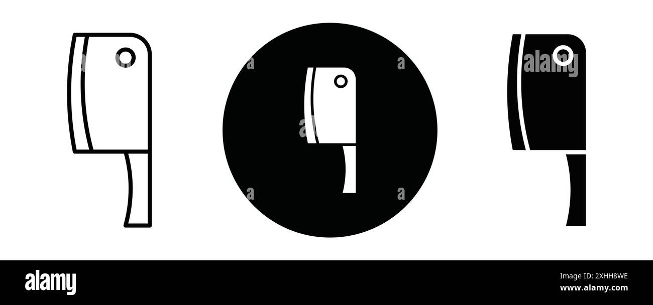 Cleaver for meat icon Black line art vector in black and white outline ...