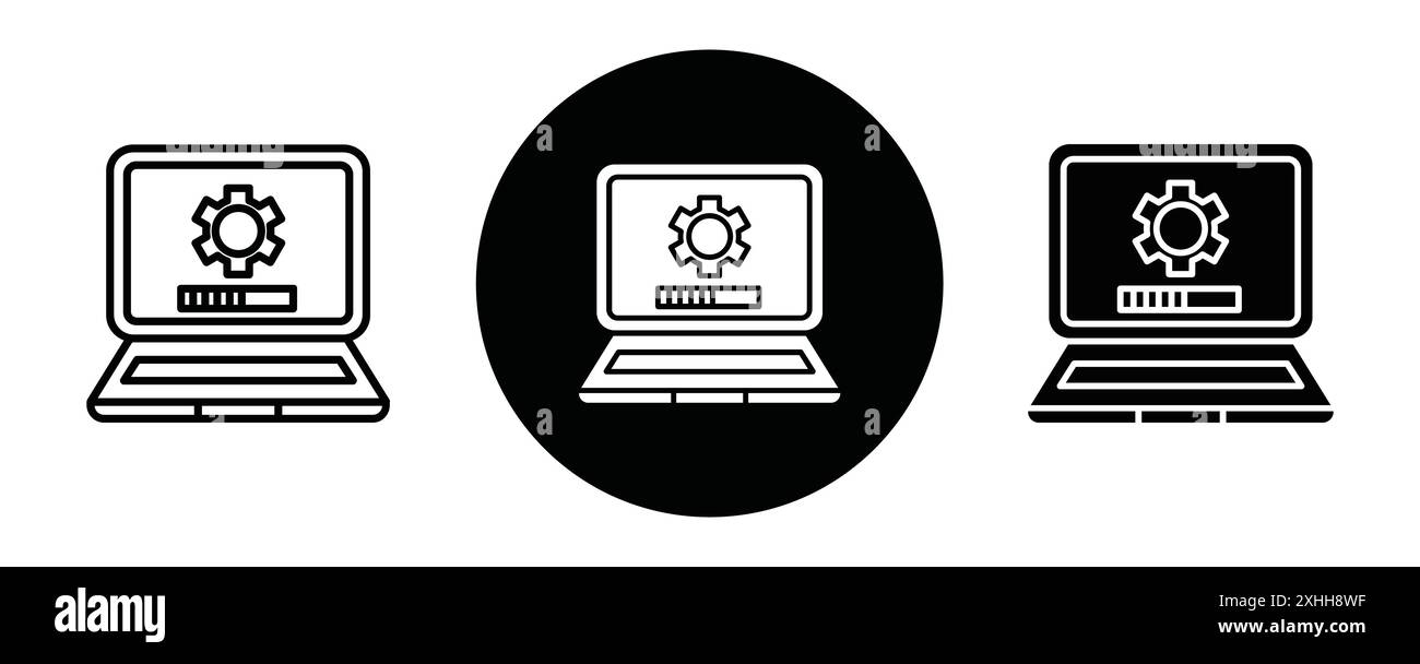 Computer System Update Icon Black Line Art Vector In Black And White Outline Set Collection Sign