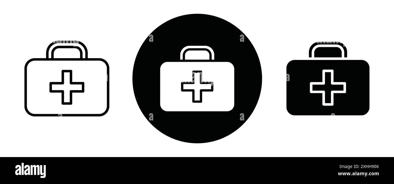 First aid box icon Black line art vector in black and white outline set ...