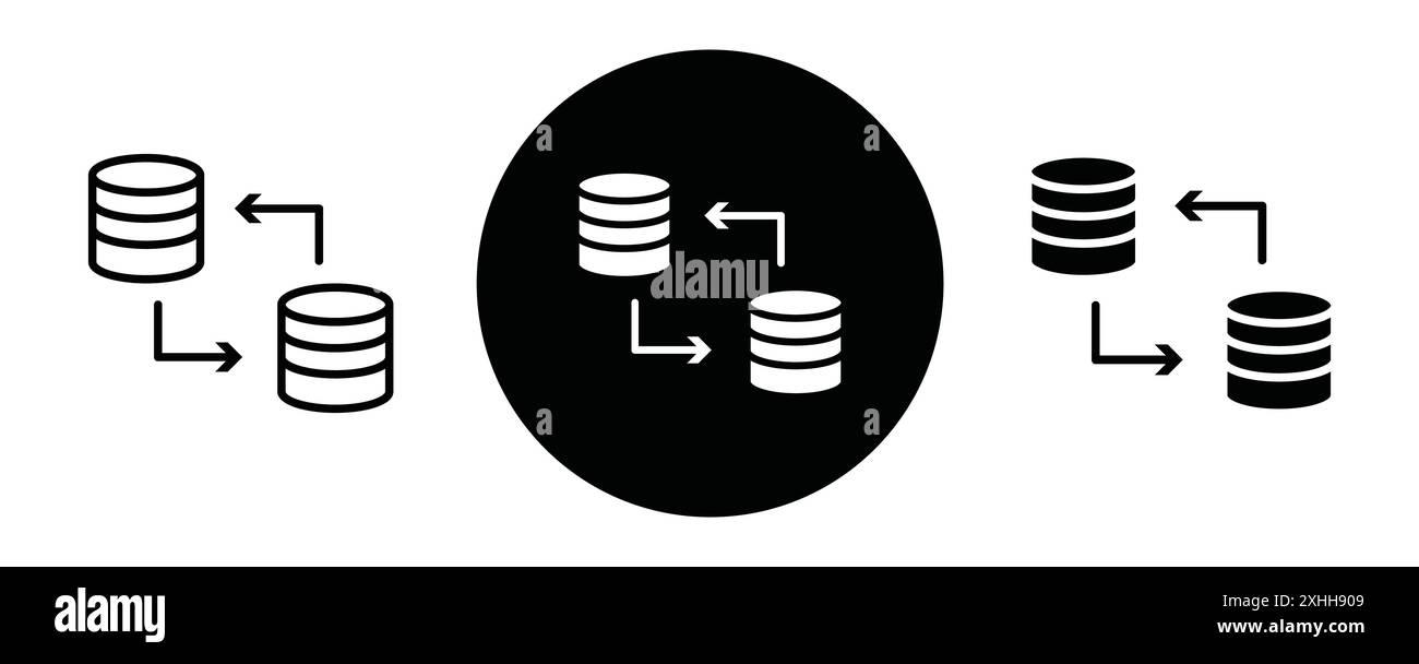 Data Migration Icon Black Line Art Vector In Black And White Outline