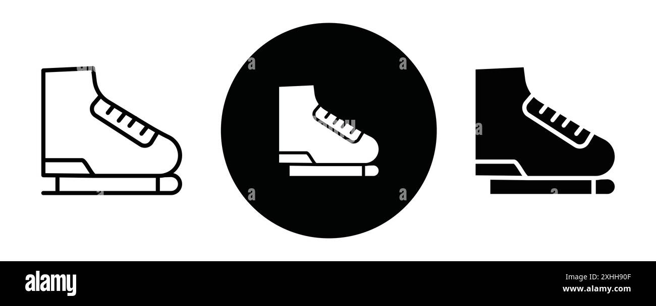 Ice skating icon Black line art vector in black and white outline set ...