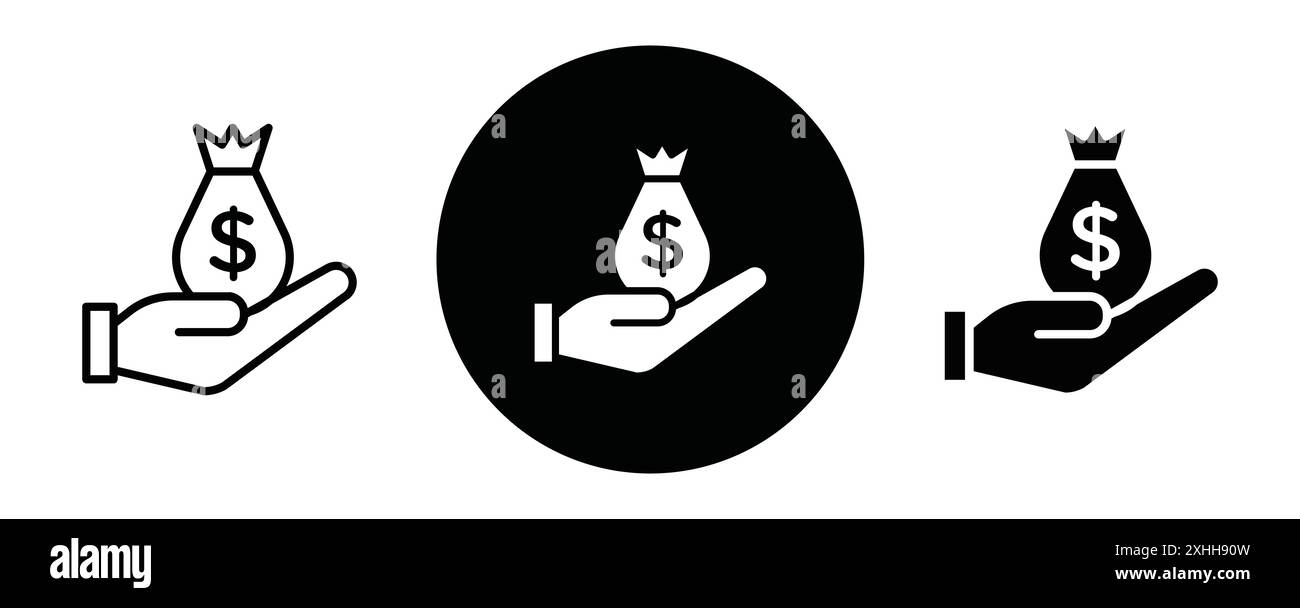 Contribution icon Black line art vector in black and white outline set ...