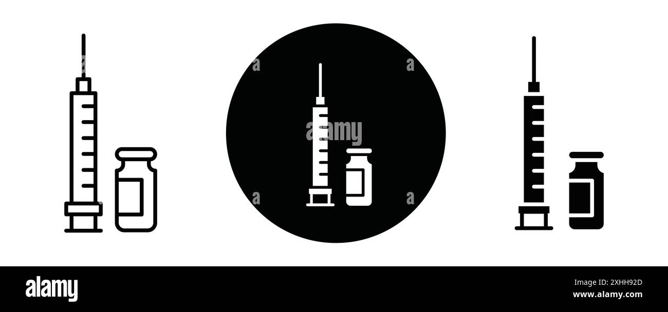 Insulin icon Black line art vector in black and white outline set ...
