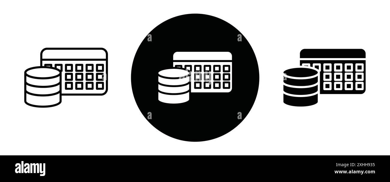 Data table icon Black line art vector in black and white outline set ...