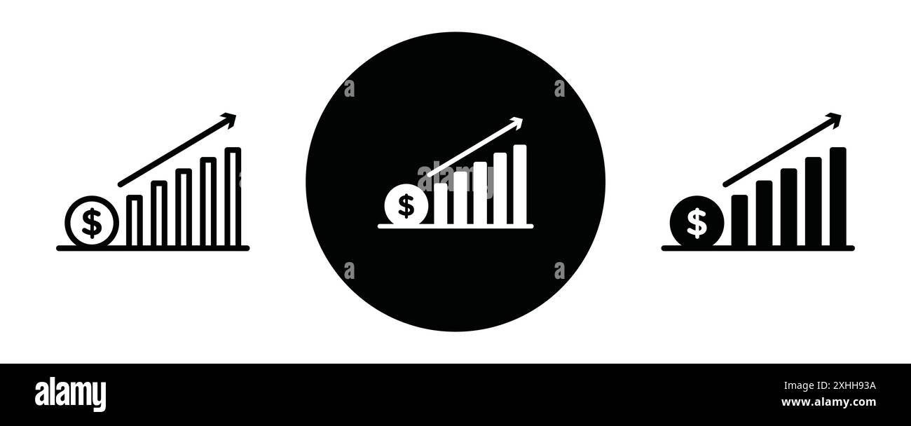 Fund growth icon Black line art vector in black and white outline set ...