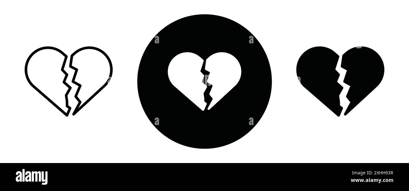 Heartbreak icon Black line art vector in black and white outline set ...