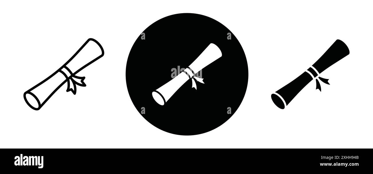 Diploma icon Black line art vector in black and white outline set ...