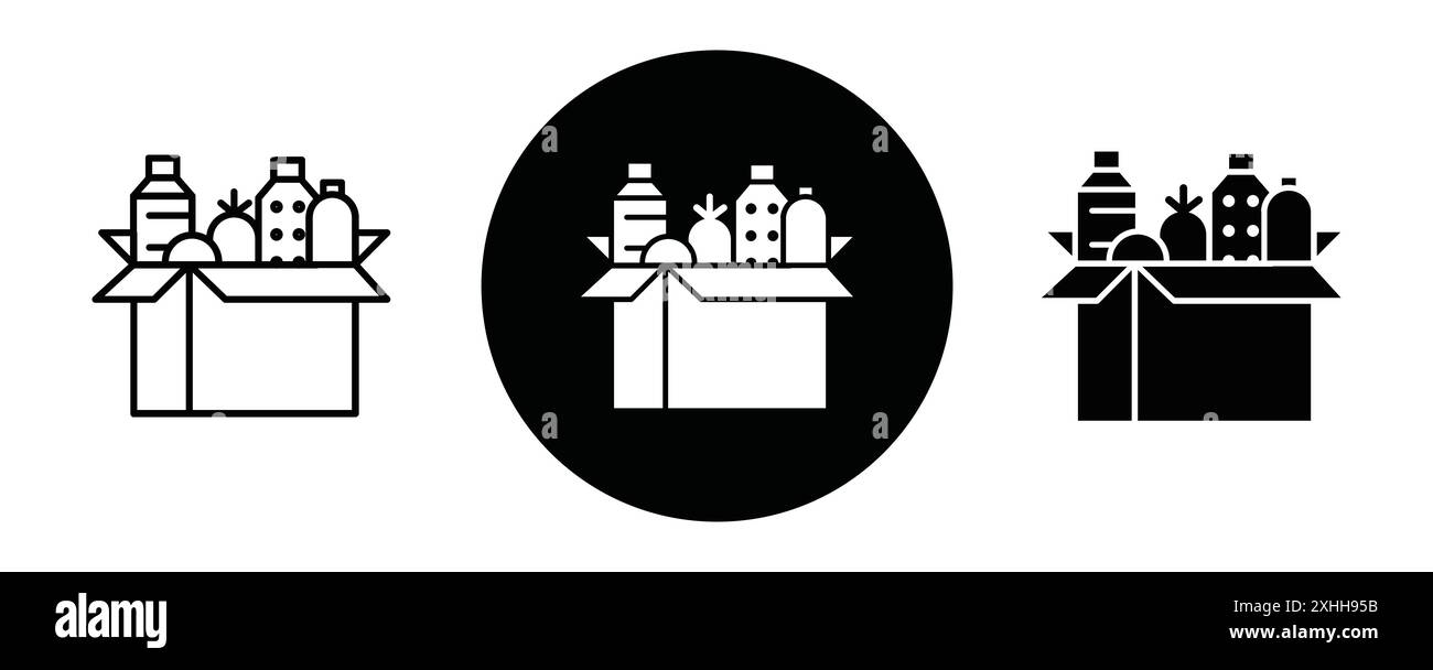 Donation box icon Black line art vector in black and white outline set ...