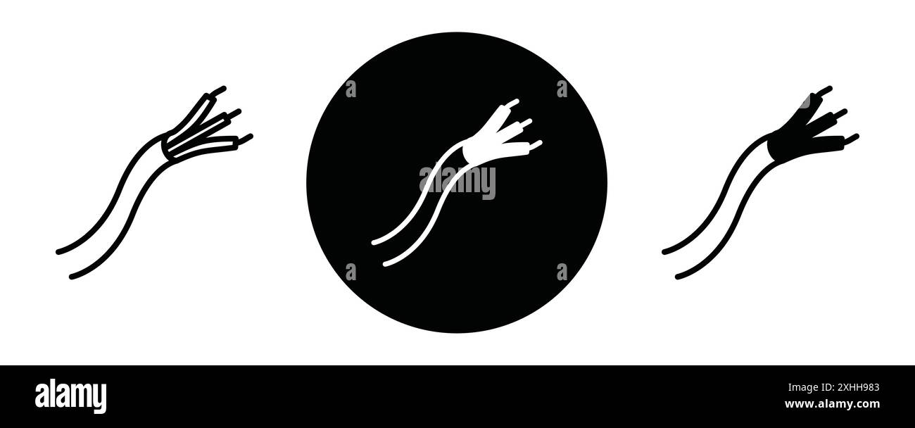 Electric cable icon Black line art vector in black and white outline ...