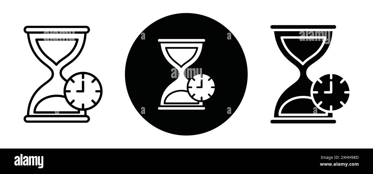 Duration icon Black line art vector in black and white outline set ...