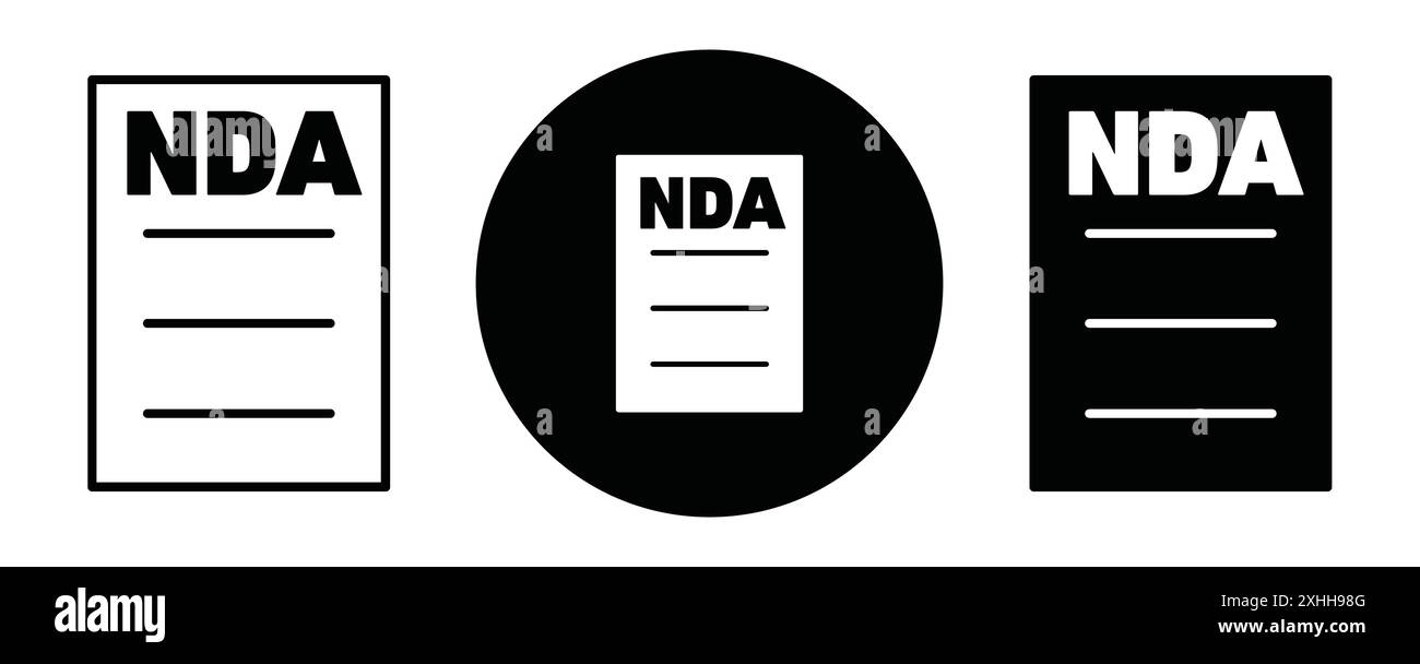NDA icon Black line art vector in black and white outline set ...