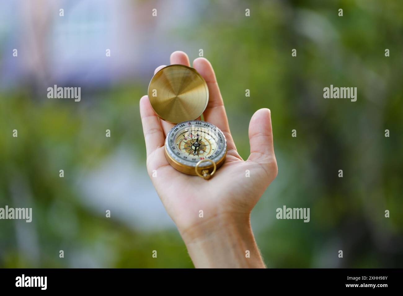 hand holding a compass in nature Stock Photo - Alamy