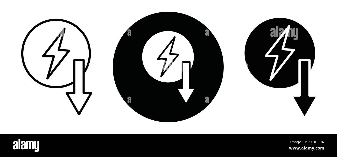 Energy reduction icon Black line art vector in black and white outline ...