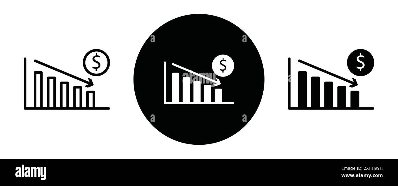 Economy crisis icon Black line art vector in black and white outline ...
