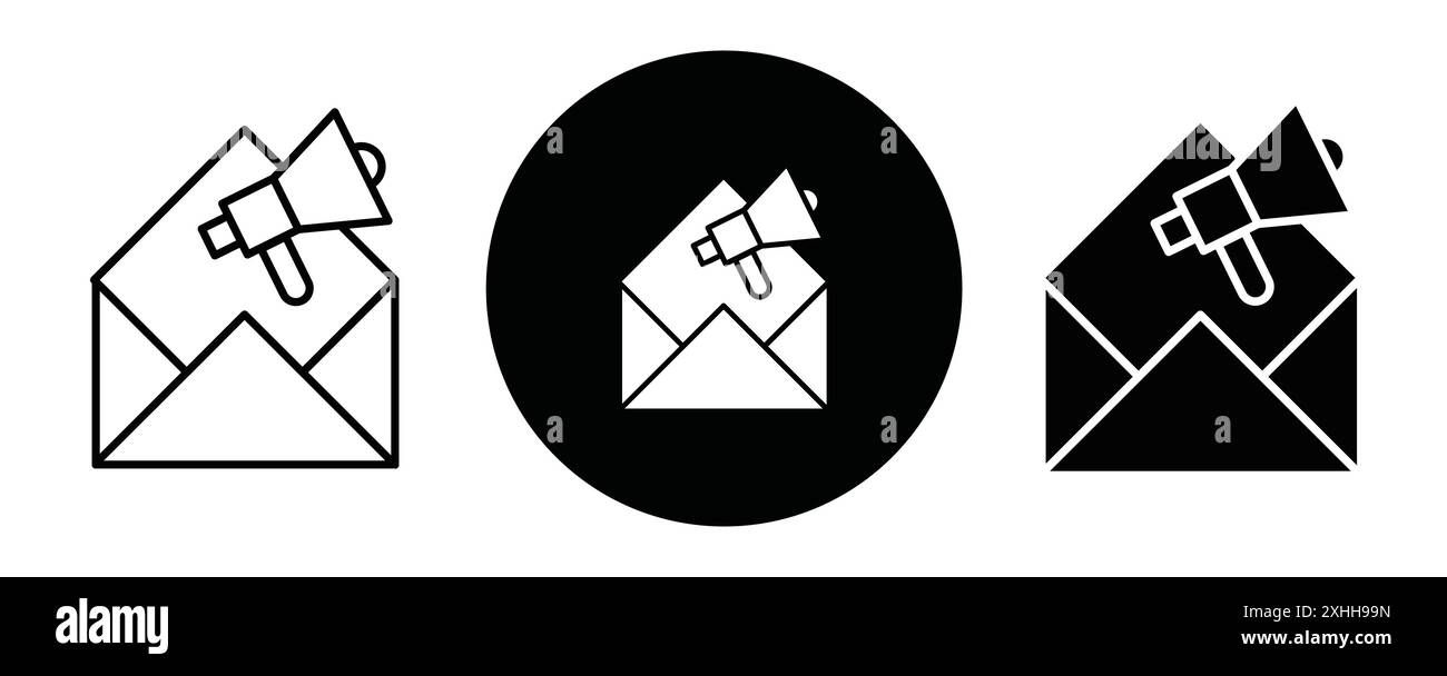 Email marketing icon Black line art vector in black and white outline ...