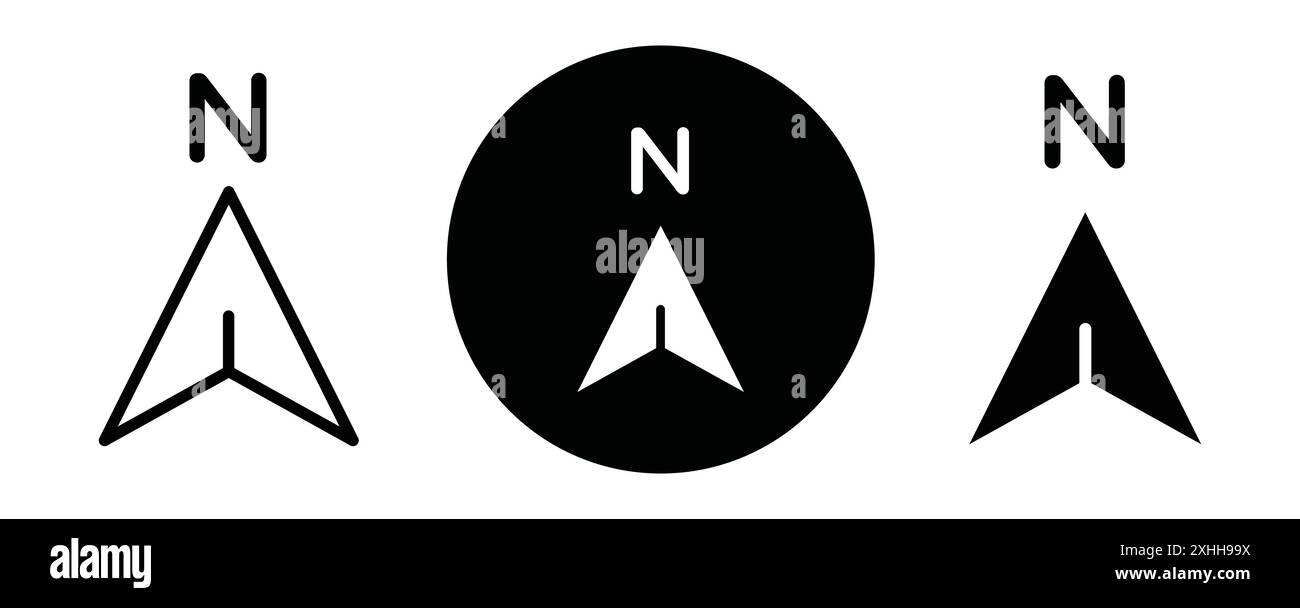 North icon Black line art vector in black and white outline set ...
