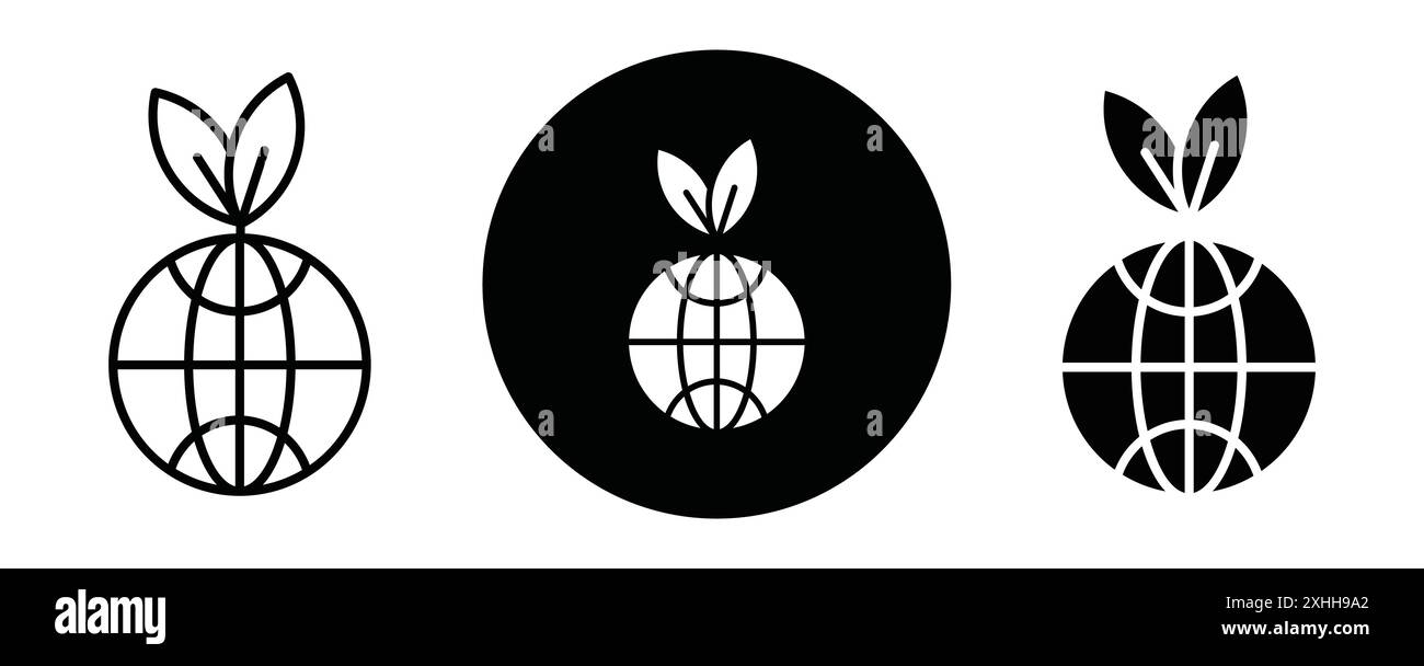 Environment icon Black line art vector in black and white outline set ...