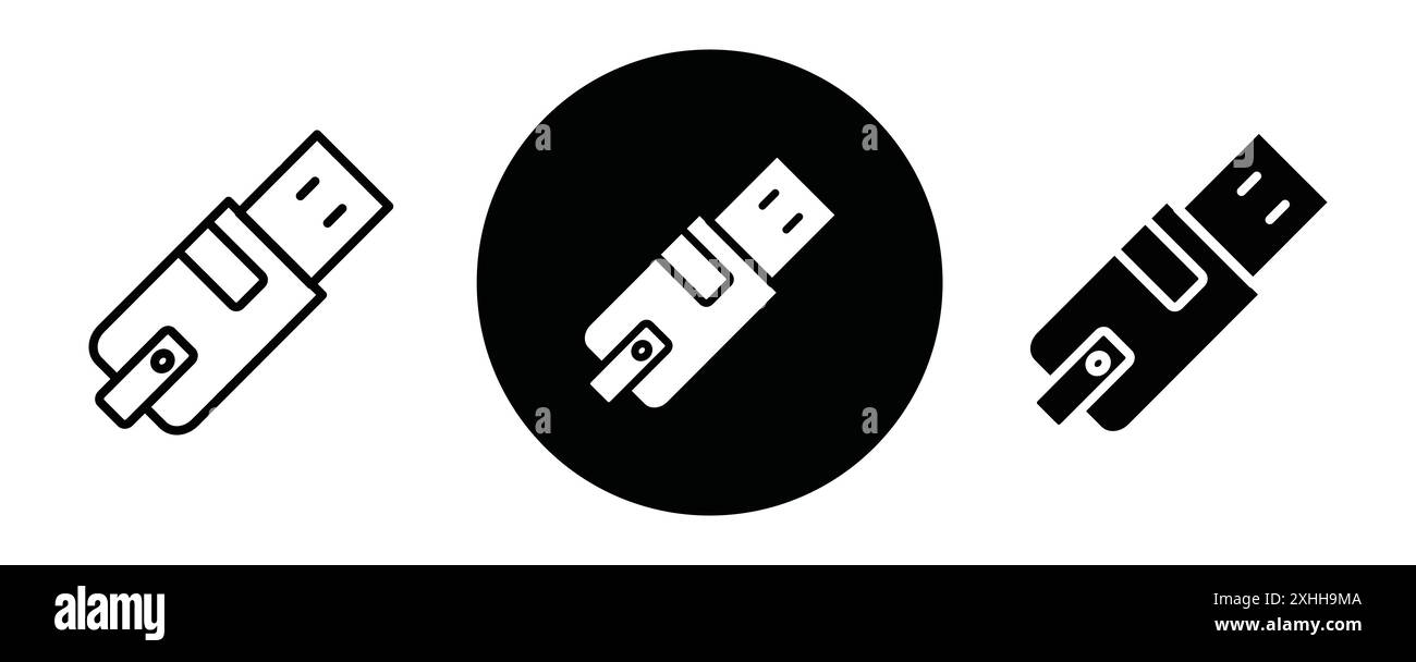 Inclined pendrive icon Black line art vector in black and white outline ...