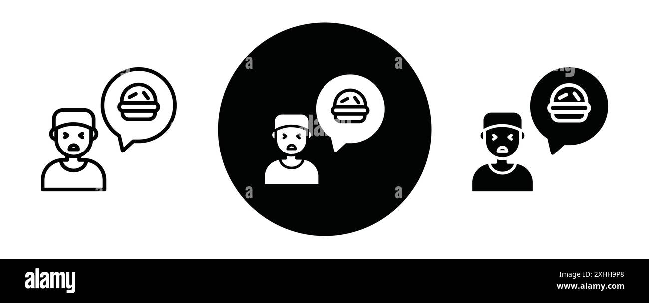 Hungry icon Black line art vector in black and white outline set ...