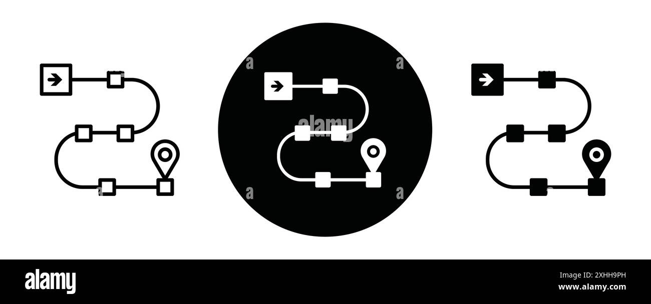 Roadmap icon Black line art vector in black and white outline set ...