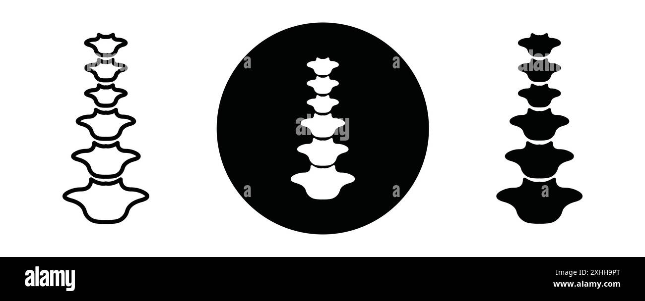 Human spine icon Black line art vector in black and white outline set ...