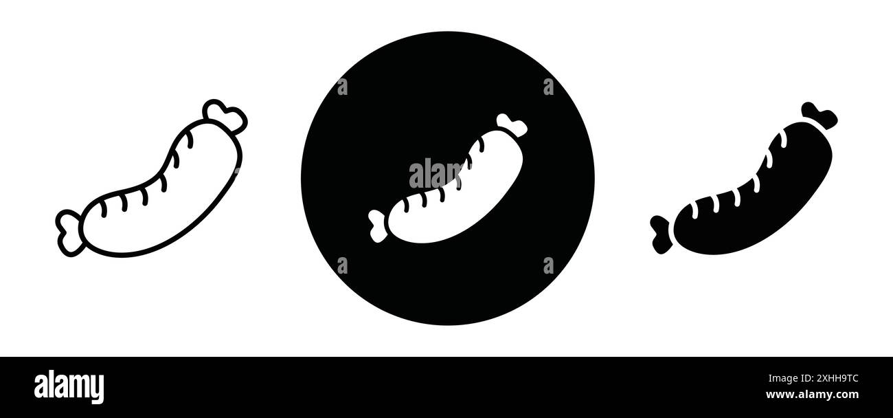 Sausage icon Black line art vector in black and white outline set ...