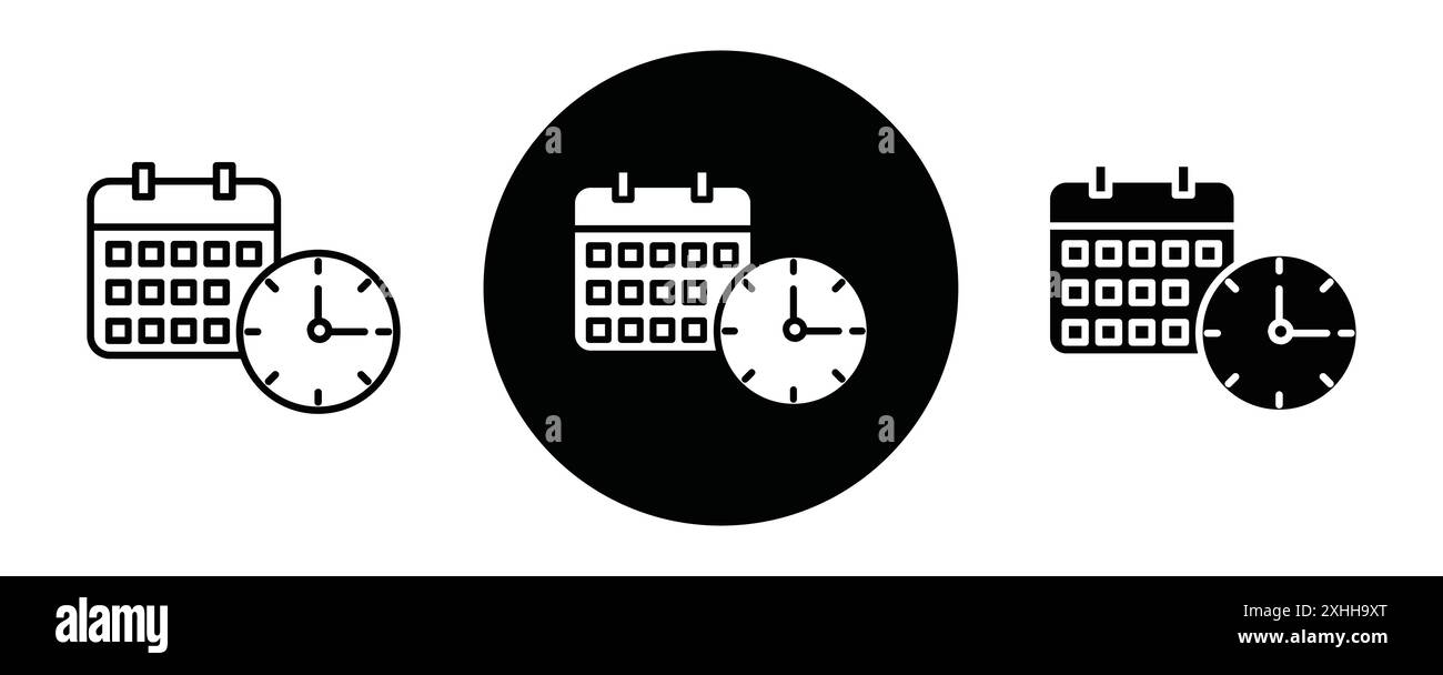 Schedule icon Black line art vector in black and white outline set ...