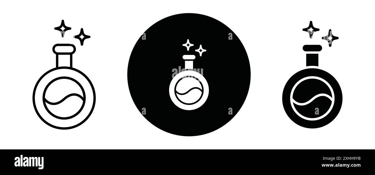 Magic potion icon Black line art vector in black and white outline set ...
