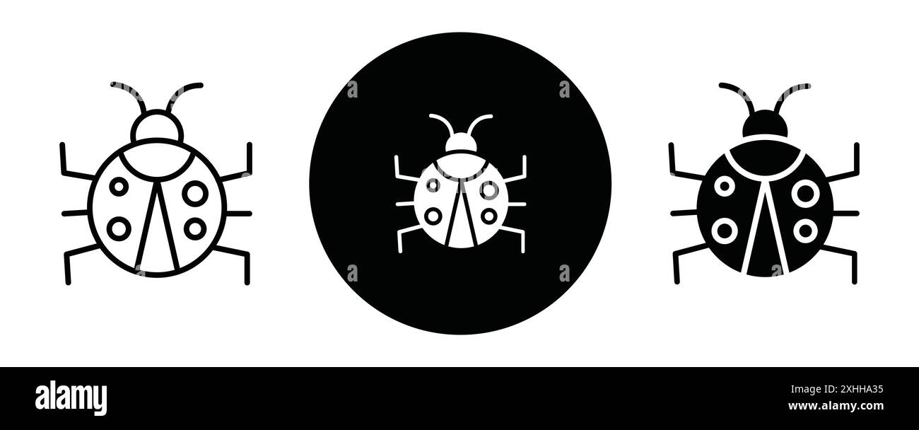 Ladybug icon Black line art vector in black and white outline set ...