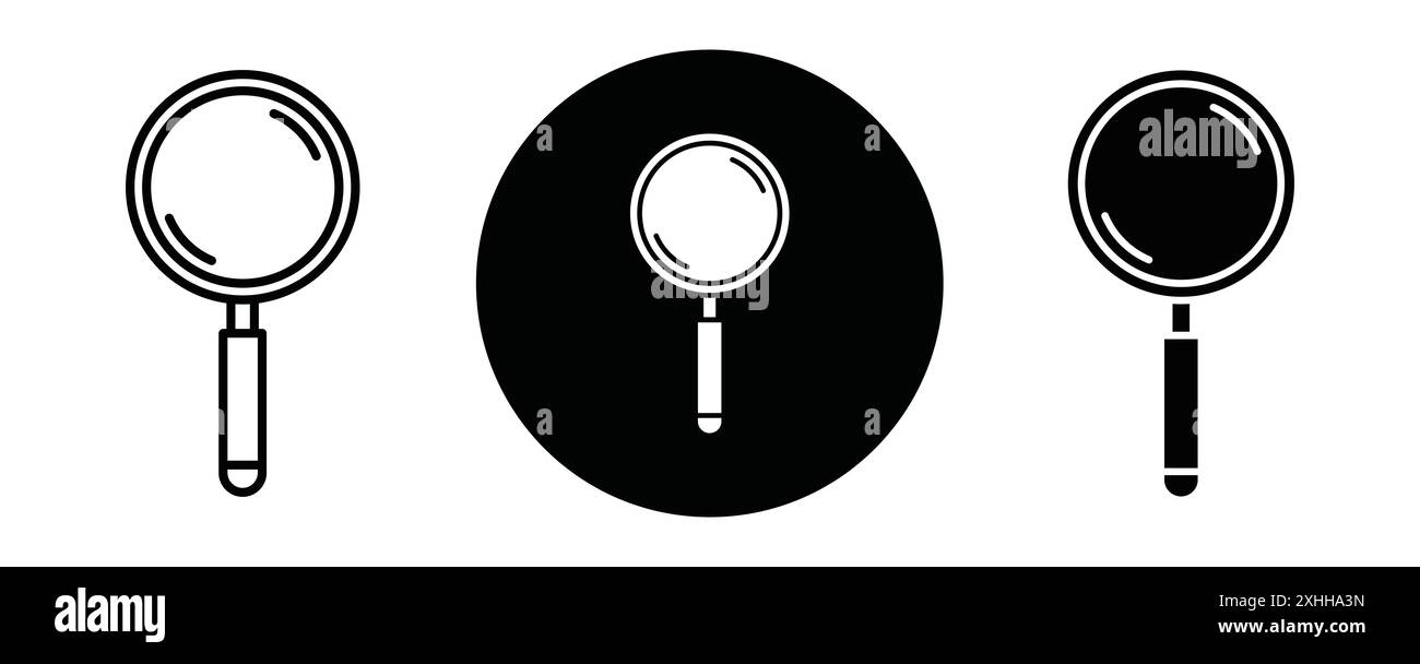 Loupe icon Black line art vector in black and white outline set ...