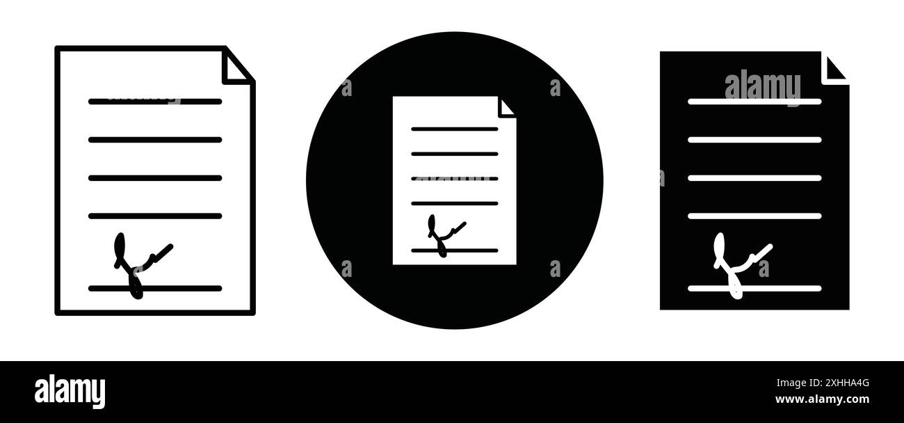 Signature in documents icon Black line art vector in black and white ...