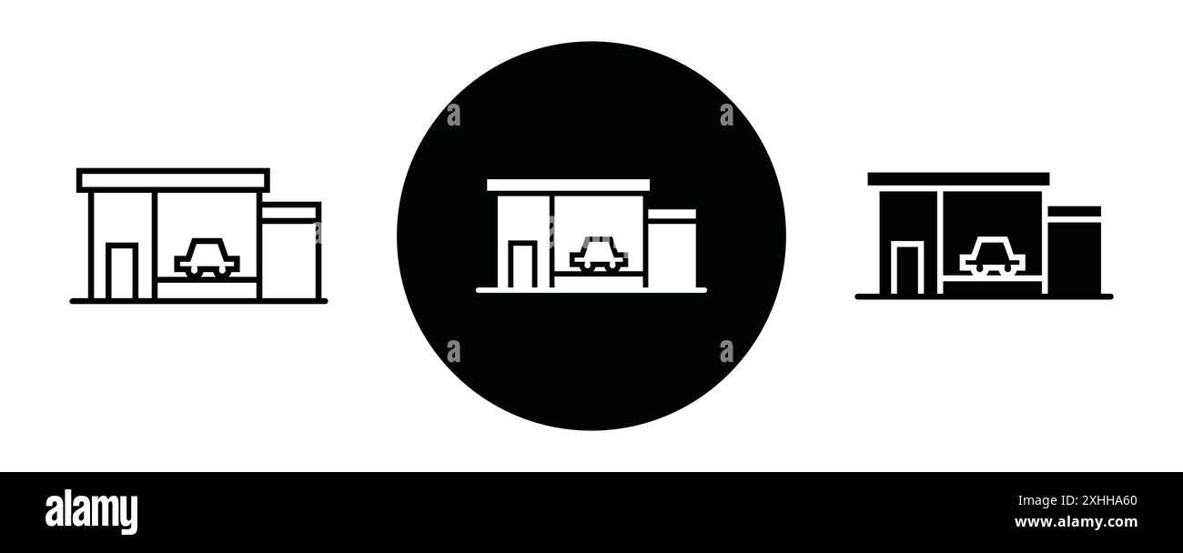 Showroom icon Black line art vector in black and white outline set ...