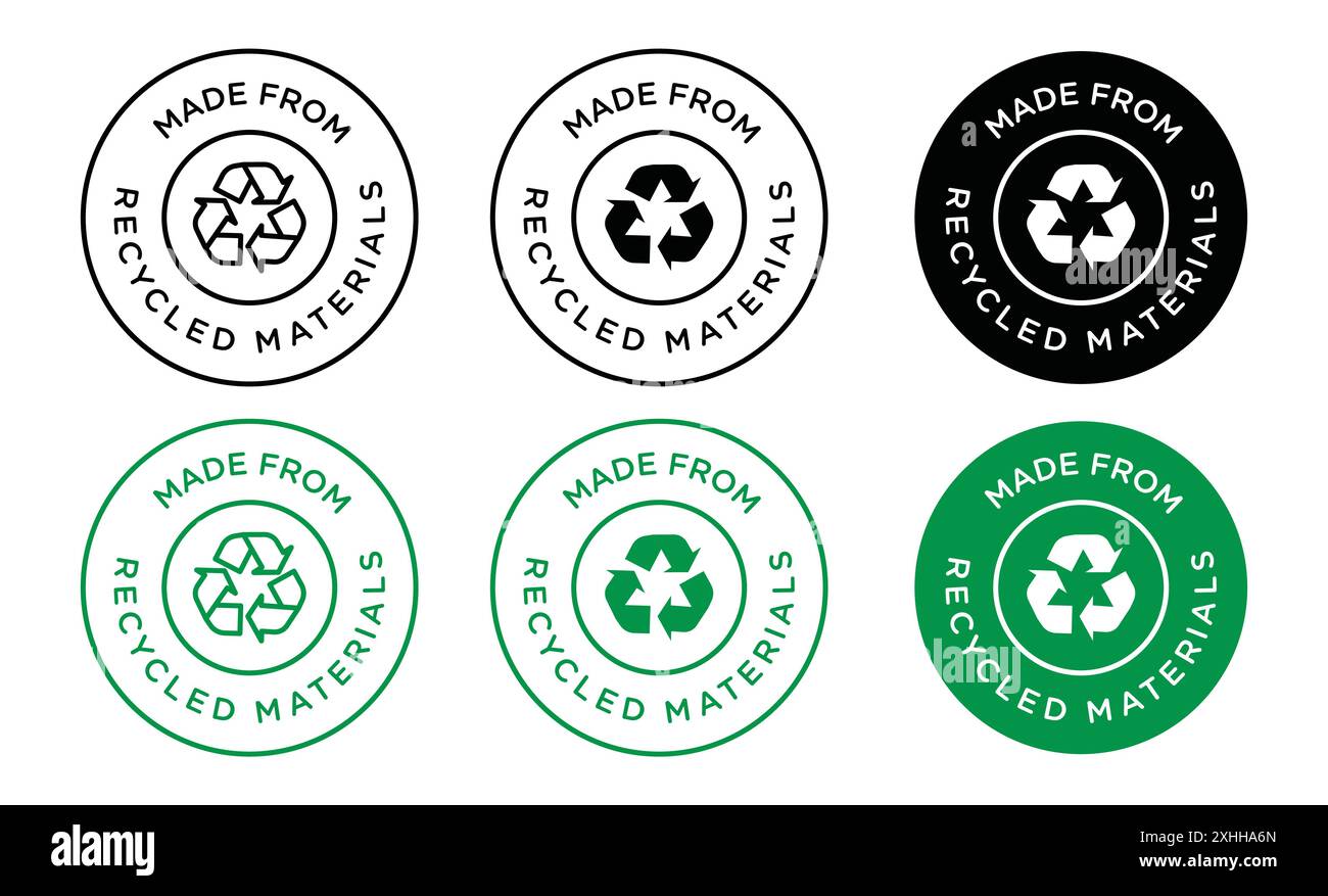 Made from recycled materials icon Black line art vector in black and white outline set ...