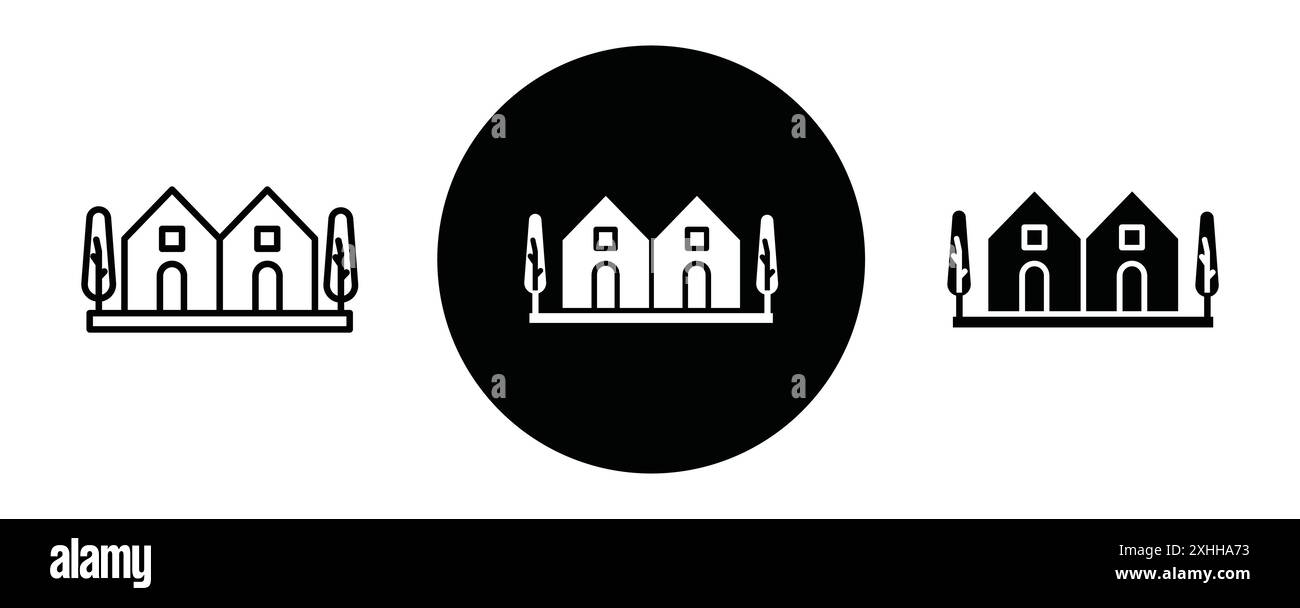 Neighborhood icon Black line art vector in black and white outline set ...