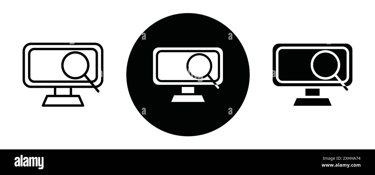 Laptop monitoring screen icon Black line art vector in black and white ...