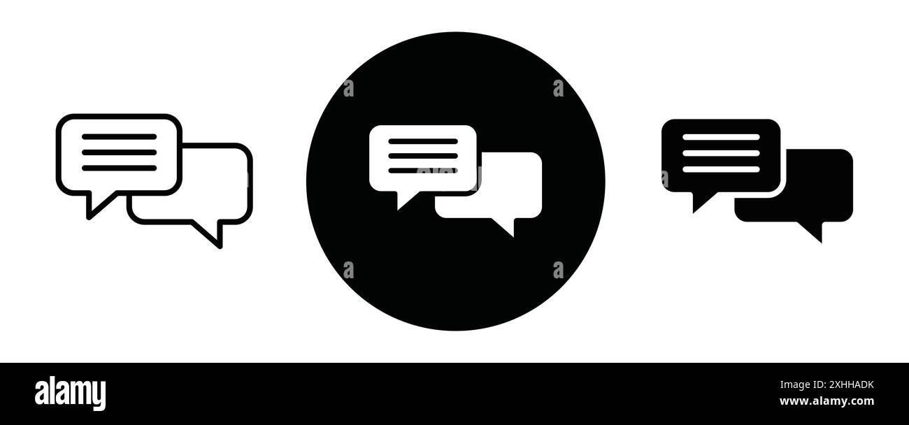 Messaging icon Black line art vector in black and white outline set collection sign Stock Vector ...