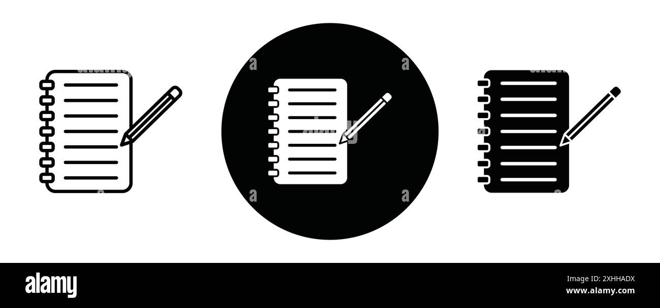 Notebook Icon Black Line Art Vector In Black And White Outline Set Collection Sign Stock Vector