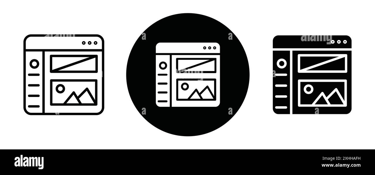 Wireframe icon Black line art vector in black and white outline set collection sign Stock Vector ...