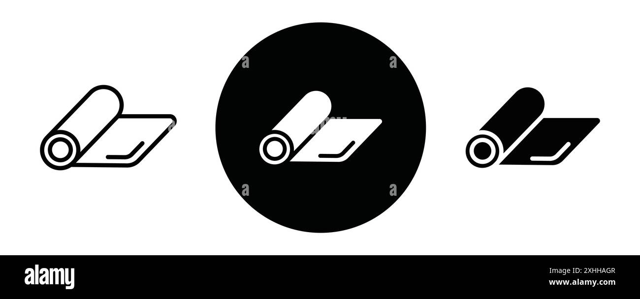 Yoga mat icon Black line art vector in black and white outline set ...