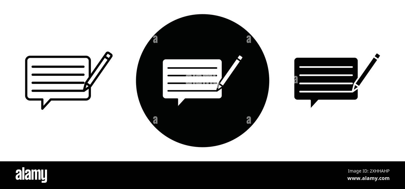 Message writing icon Black line art vector in black and white outline ...