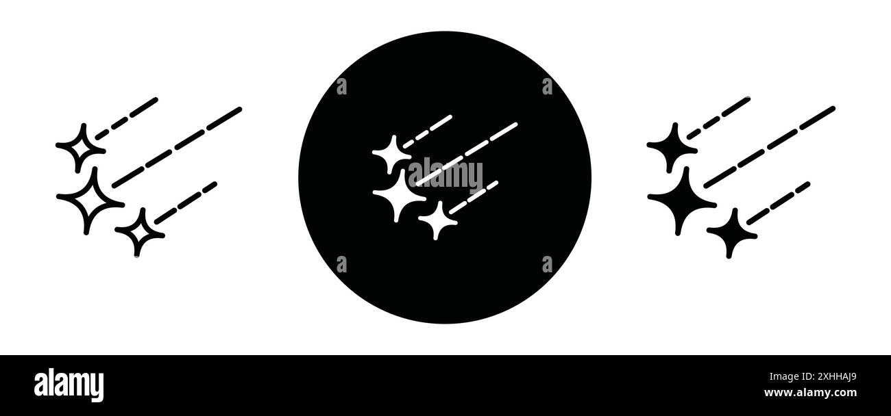 Meteor shower icon Black line art vector in black and white outline set ...
