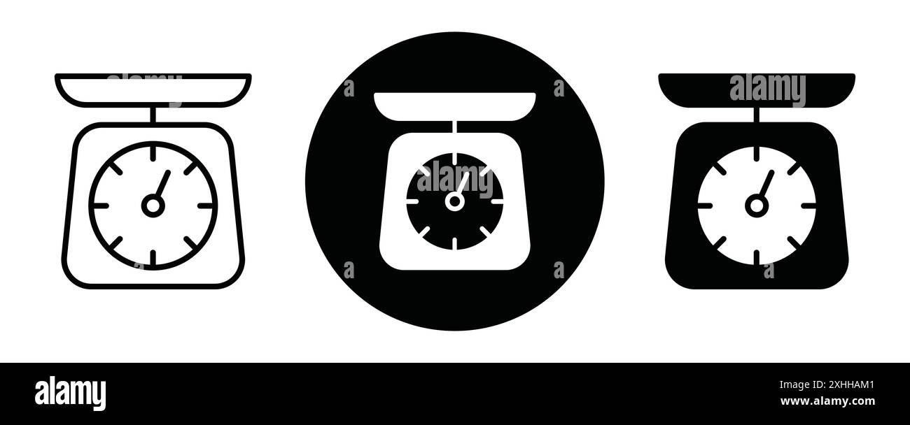 Kitchen scales icon Black line art vector in black and white outline ...