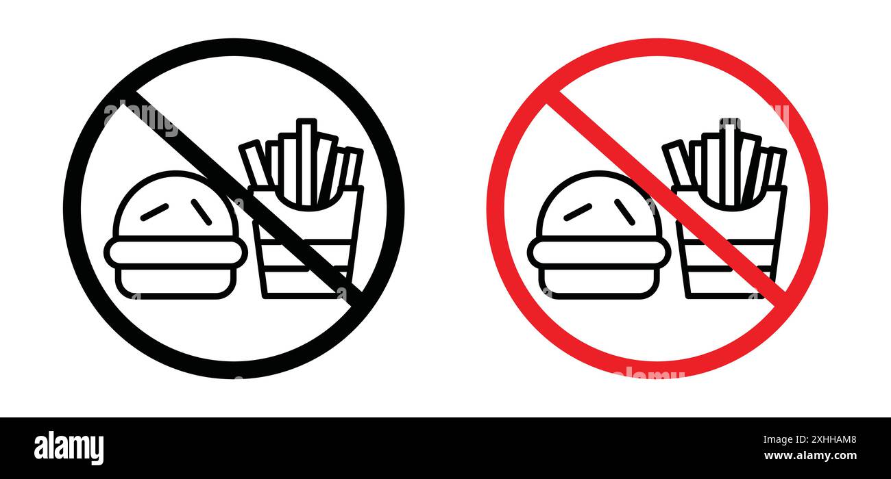 No eating icon Black line art vector in black and white outline set collection sign Stock Vector ...