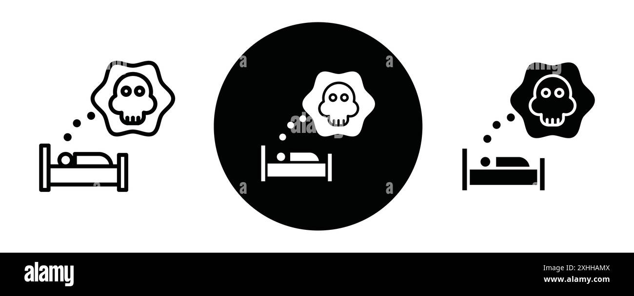 Nightmare icon Black line art vector in black and white outline set ...