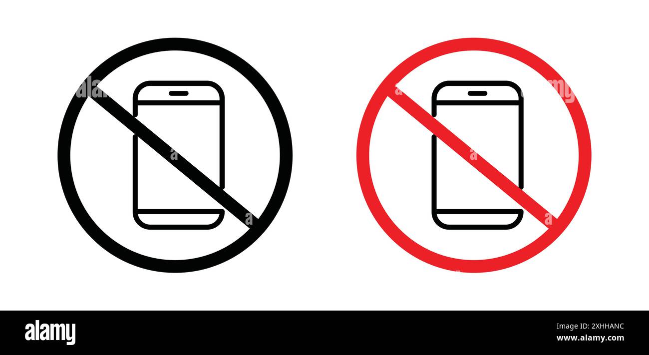 No phone icon Black line art vector in black and white outline set ...