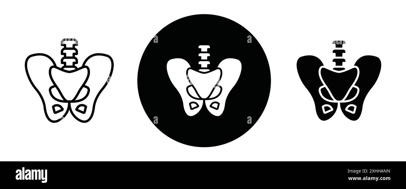 Pelvic area icon Black line art vector in black and white outline set collection sign Stock ...
