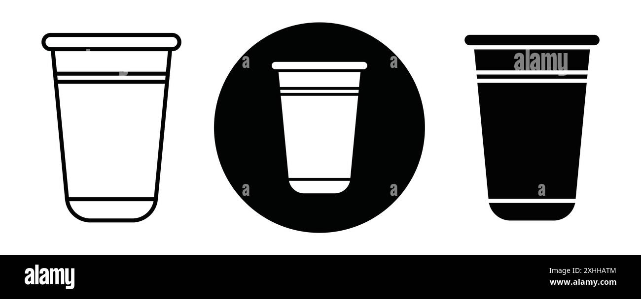 Plastic glass icon Black line art vector in black and white outline set ...