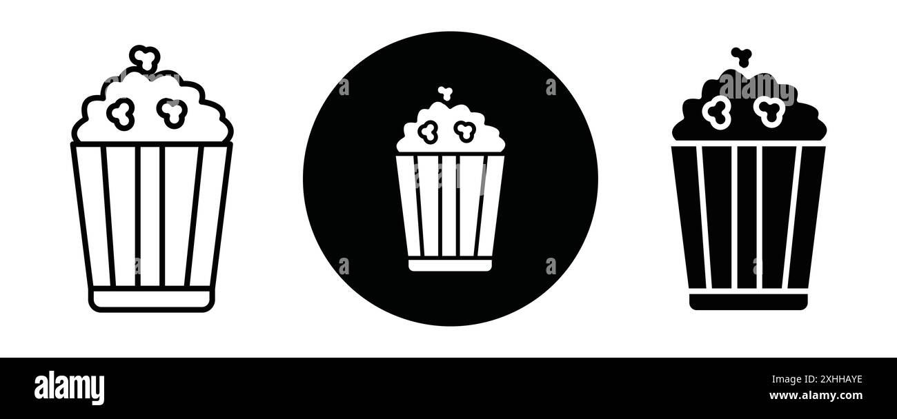 Popcorn icon Black line art vector in black and white outline set ...