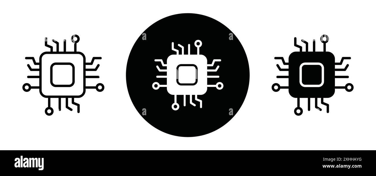 Processor icon Black line art vector in black and white outline set ...